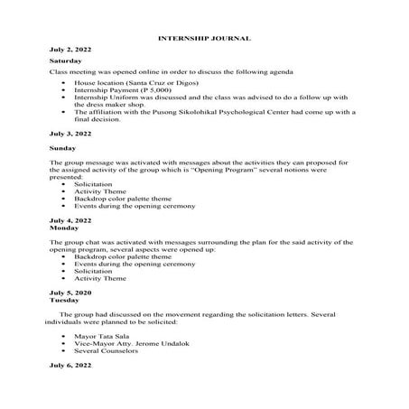 INTERNSHIP JOURNAL Notes about Psychology | PDF