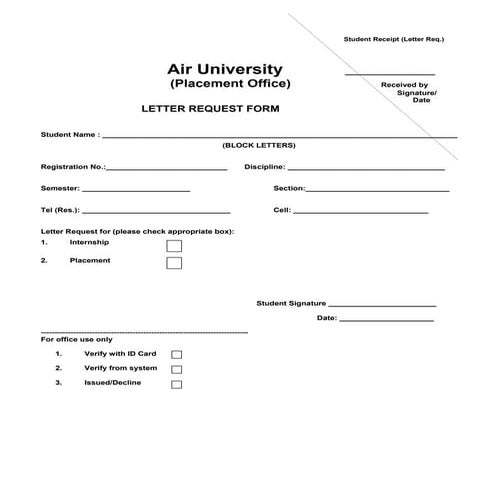 Internship Letter Requrest Form Pdf