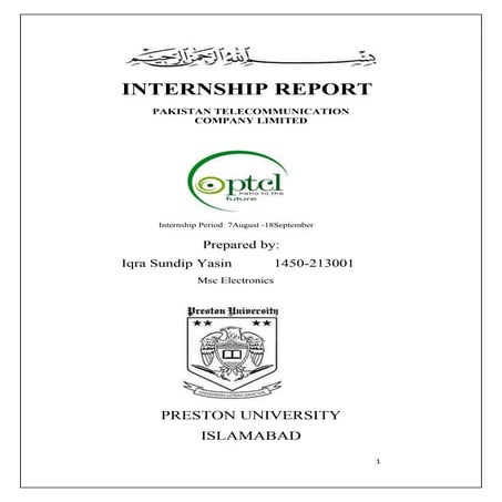 PTCL Internship report by Iqra Sundip Yasin | DOCX