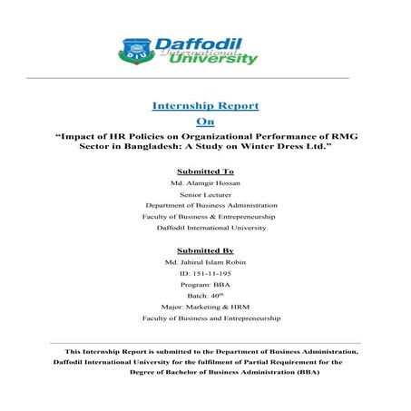 A Report on "Impact of HR Policies on Organizational Performance"by ...