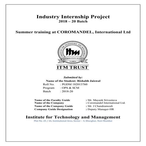 Industry Internship Project report | PDF