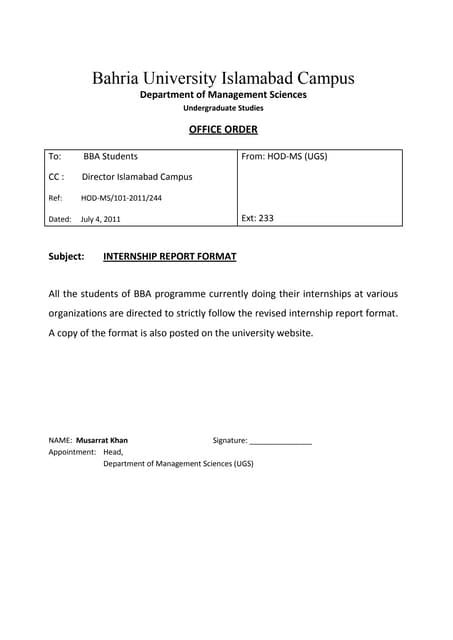 Internship report format | DOCX