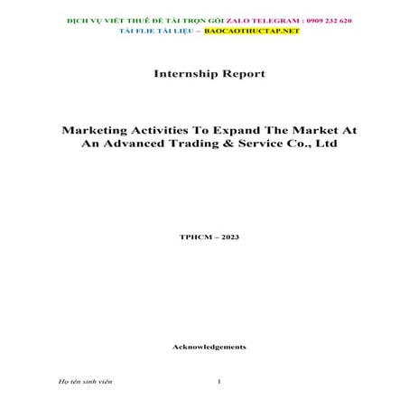 Internship Report Marketing Activities To Expand The Market At An ...