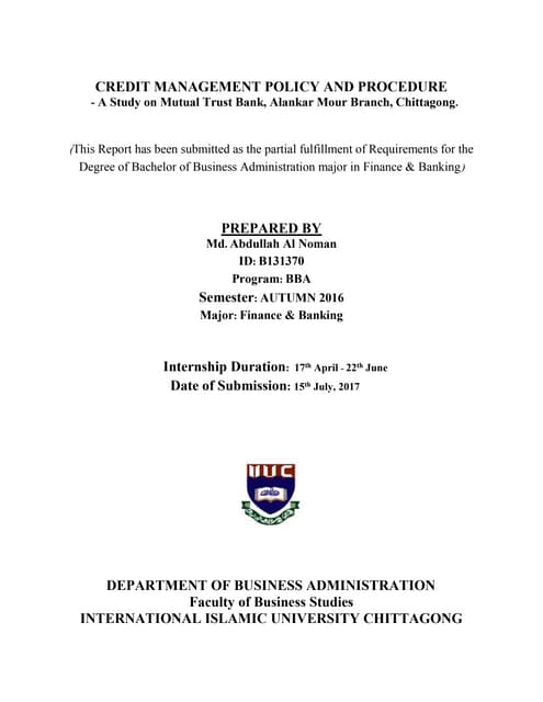 MCB Bank Internship Report 2019 | PDF