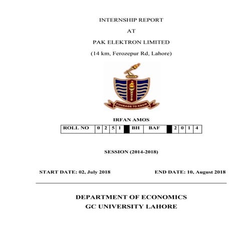 Internship report on PEL by irfan amos | PDF