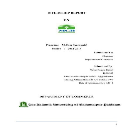 Intern ship report report final | PDF