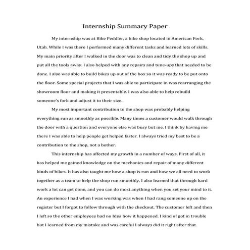 Internship Summary Paper | DOCX