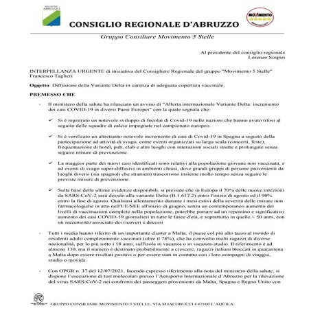 Interpellanza fts 38 variante delta | PDF | Infectious Diseases | Diseases and Conditions