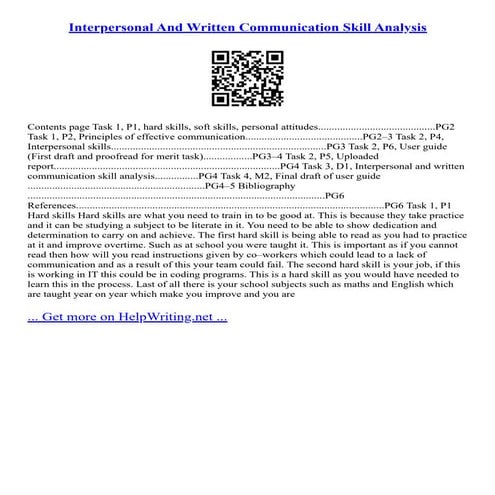 Interpersonal And Written Communication Skill Analysis | PDF