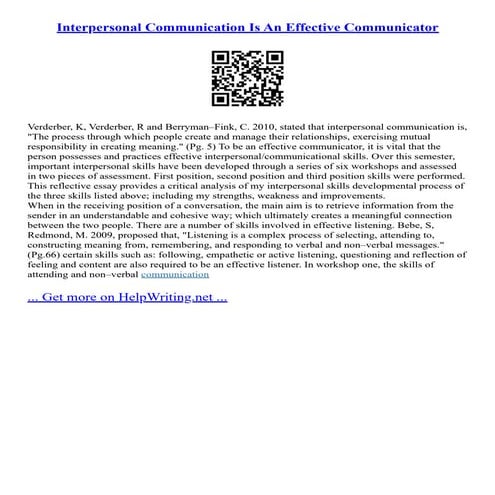 Interpersonal Communication Is An Effective Communicator | PDF
