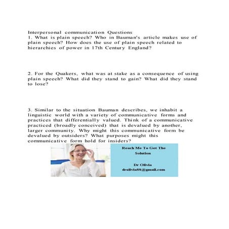 Interpersonal communication questions1. what is plain speech wh | DOCX