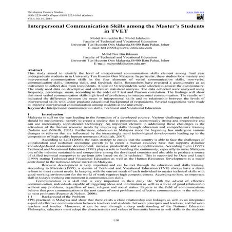Interpersonal communication skills among the master’s students in tvet ...