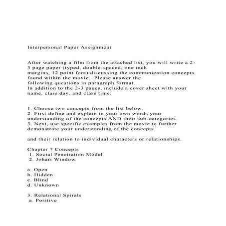Interpersonal Paper Assignment After watching a film .docx
