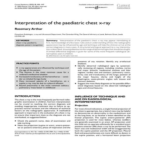 Interpretation of the paediatric chest x-ray | PDF