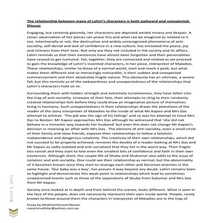 Interpreter of maladies text response vce | DOCX