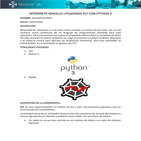 Interprete sencillo utilizando ply con python 3 | PDF