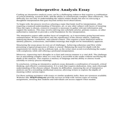 Interpretive Analysis Essay. Interpretive framework for an essay includes | PDF