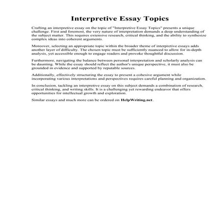 Interpretive Essay Topics. . Outstanding Interpretive Essay Thatsnotus ...