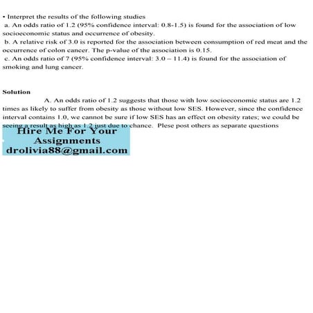 Interpret the results of the following studies a. An odds ratio .pdf