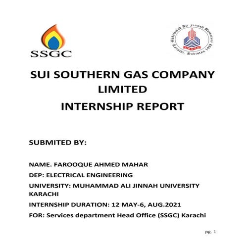 SSGC Karachi Internship report | PDF