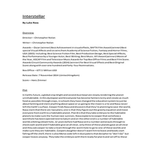 Interstelar theory work | DOCX