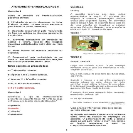 INTERTEXTUALIDADE -ATIVIDADE PARA TREINAR | DOC