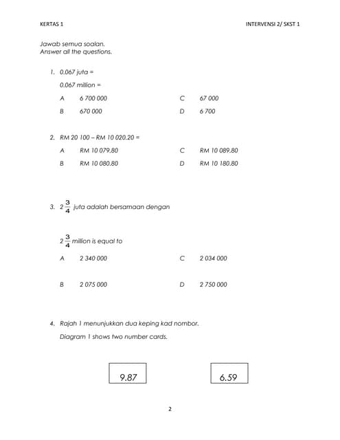 MATH YEAR 6 PAPER 1 PPT/18 | DOC