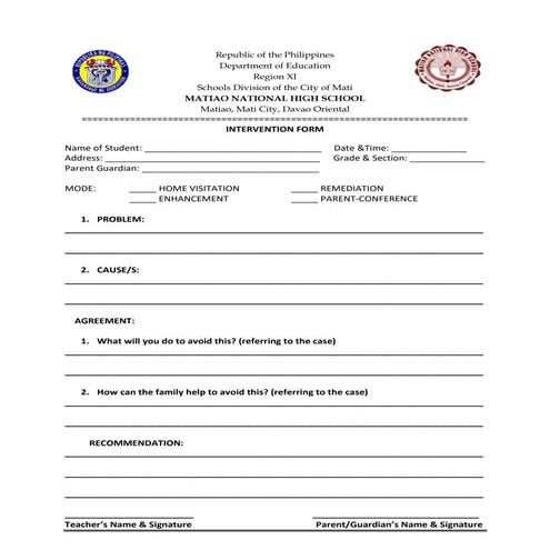 Sample Intervention form for students... | DOCX