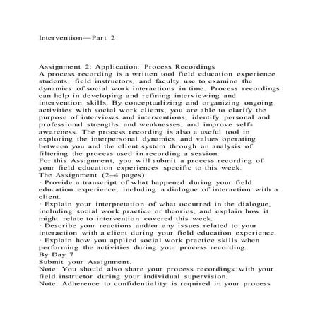 Intervention—part 2 assignment 2 application process record | PDF
