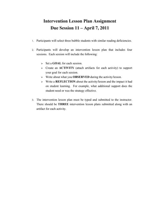 Intervention Lesson Plan Assignment | PPT