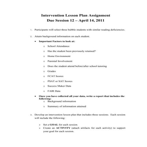 Intervention Plan Instructitons | PDF