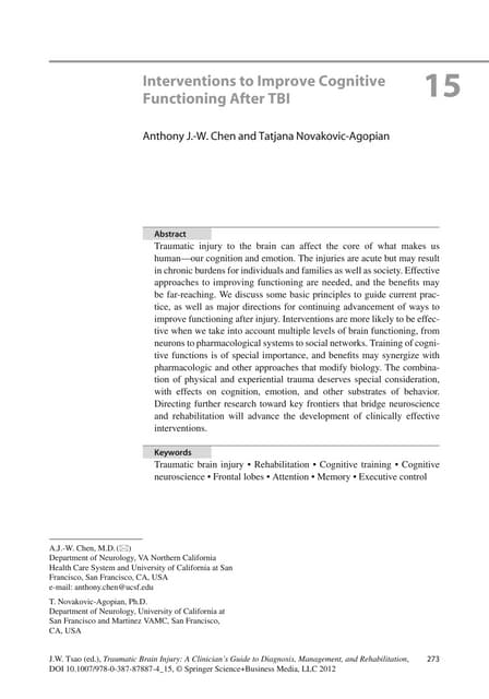 Cognitive Consequences After Traumatic Brain Injury (TBI) | PDF