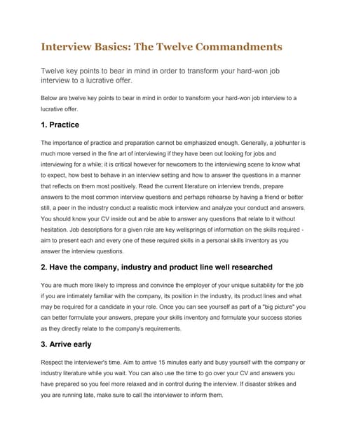 10 Important Points for Interview Skills | PPTX | Resume Writing and ...