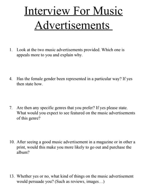 My target audience for my music video are 16 | PDF