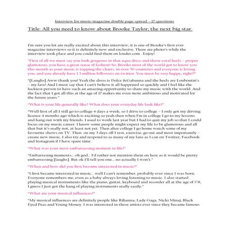 Interview for music magazine double page spread | PDF