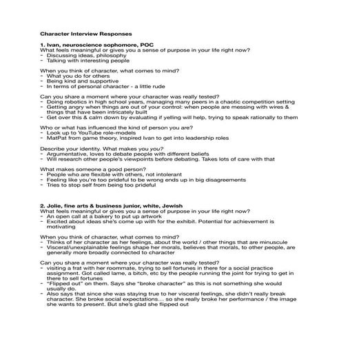 Interview Notes - Character Research 2025 | PDF
