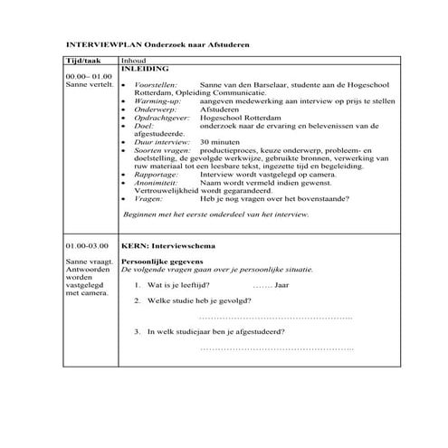 Interviewplan Afstuderen | DOC