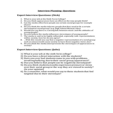 Interview planning questions | DOCX | Educational Assessment | Education
