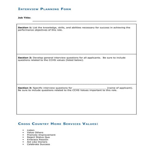 Interview Planning Form | DOC | Resume Writing and Advice | Job Search