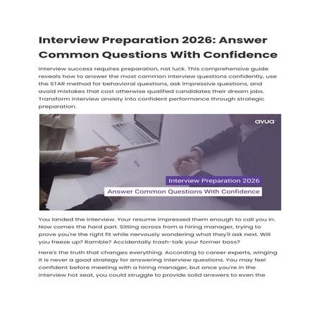 Interview Preparation 2026: Answer Common Questions With Confidence | PDF