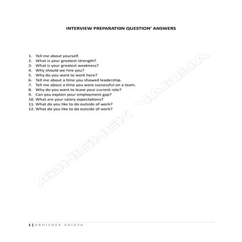 Interview Preparation .pdf Khaira Store Harpalpur | PDF