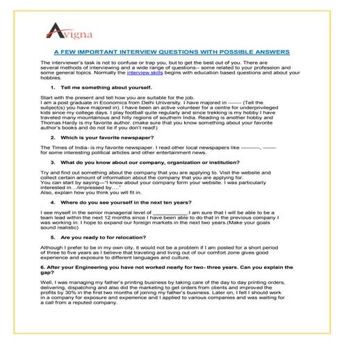 Interview preparatory questions | PDF