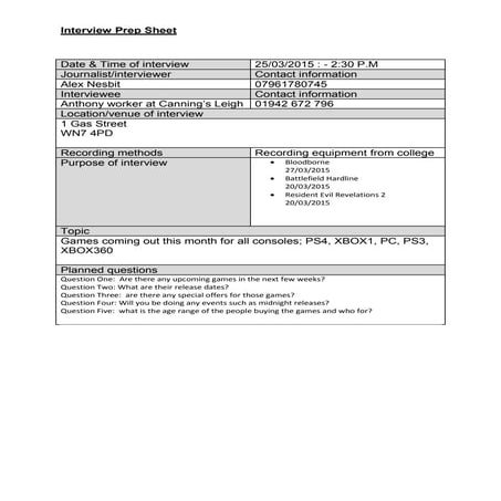 Interview prep sheet | DOCX