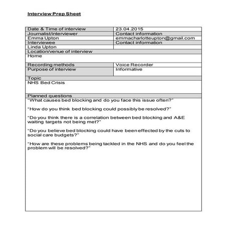 Interview prep sheet (2) | DOCX | Medical Health