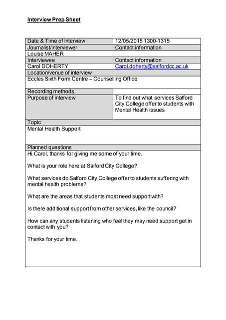 The next step interview prep sheet | PDF