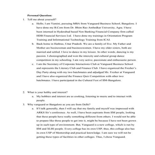 What are the mba admission interview questions | PDF