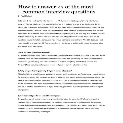 Collection of job interview questions and the answers
