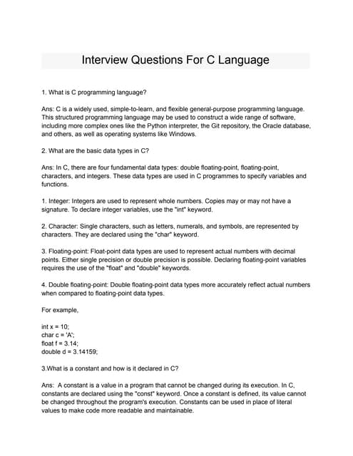 Interview Questions For C Language Pdf