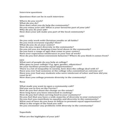 Interview questions for community | DOCX