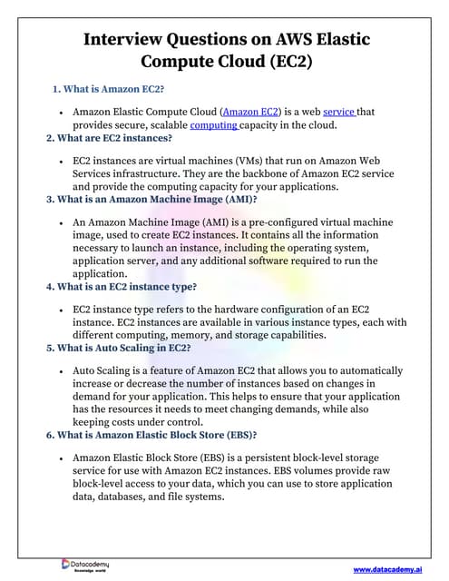 Interview Questions On Aws Elastic Compute Cloud Ec2pdf
